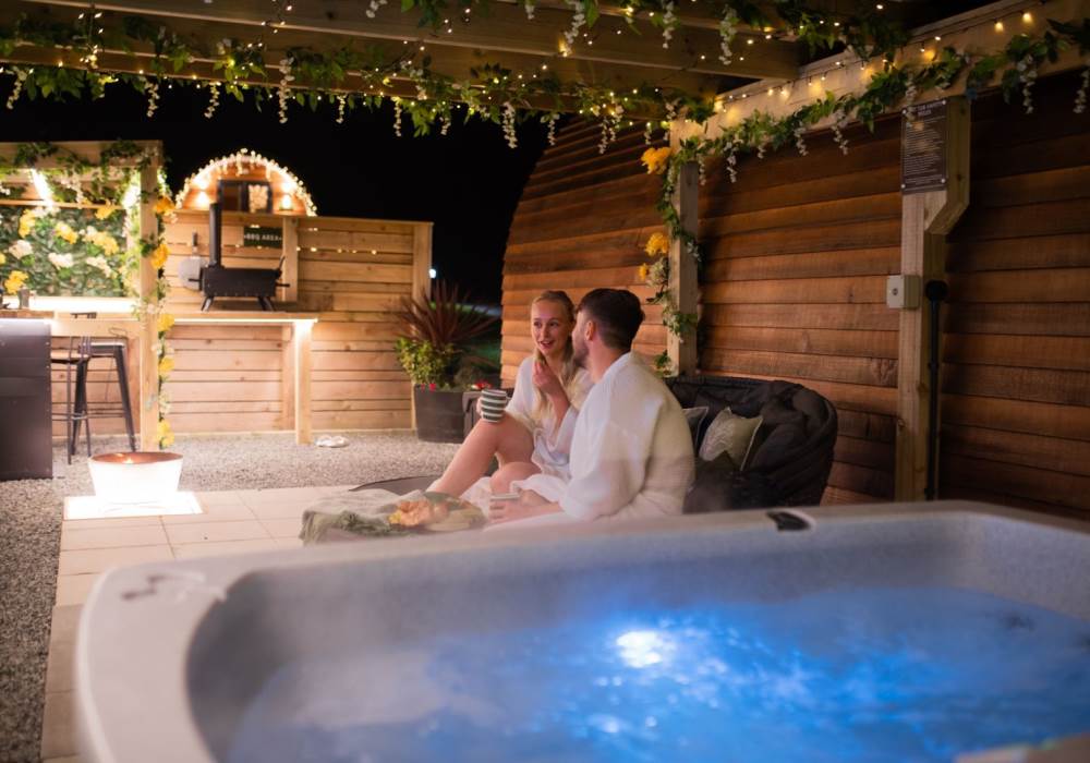 Tan y Bryn Glamping | The Meadow VIP pod with Hot tub & outdoor TV